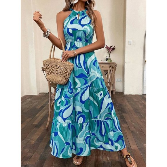 MODA ME COUTURE | Dresses | Oceans Split Thigh Ruffle Hem Halter Maxi ...